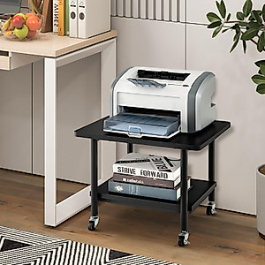 Tangkula Printer Stand with Storage, Under Desk Printer Table with 4 Wheels & Locking Mechanism, 2-Tier Rolling End Table Storage Rack for Bedroom, Living Room, Study