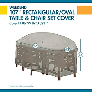 Duck Covers Weekend Water-Resistant Outdoor Rectangular Table & Chair Cover with Integrated Duck Dome, 107 x 82 x 32 Inch, Moon Rock, Patio Covers for Outdoor Furniture