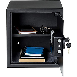 Amazon Basics Steel Home Security Safe with Programmable Keypad Lock, Secure Documents, Jewelry, Valuables, 1.2 Cubic Feet, Black, 13" x 13" x 14.2"