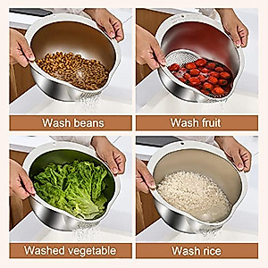 Stainless Steel Rice Washing Bowl Rice Washing Drain Basket Japanese Rice Washing Bowl With Side Drainer For Washing Fruits Vegetables