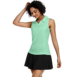 COOrun Polo T Shirts for Women Sleeveless Golf Polo Shirt Slim Fit Tennis Tops Lightweight Tennis Shirts,Light Green Large