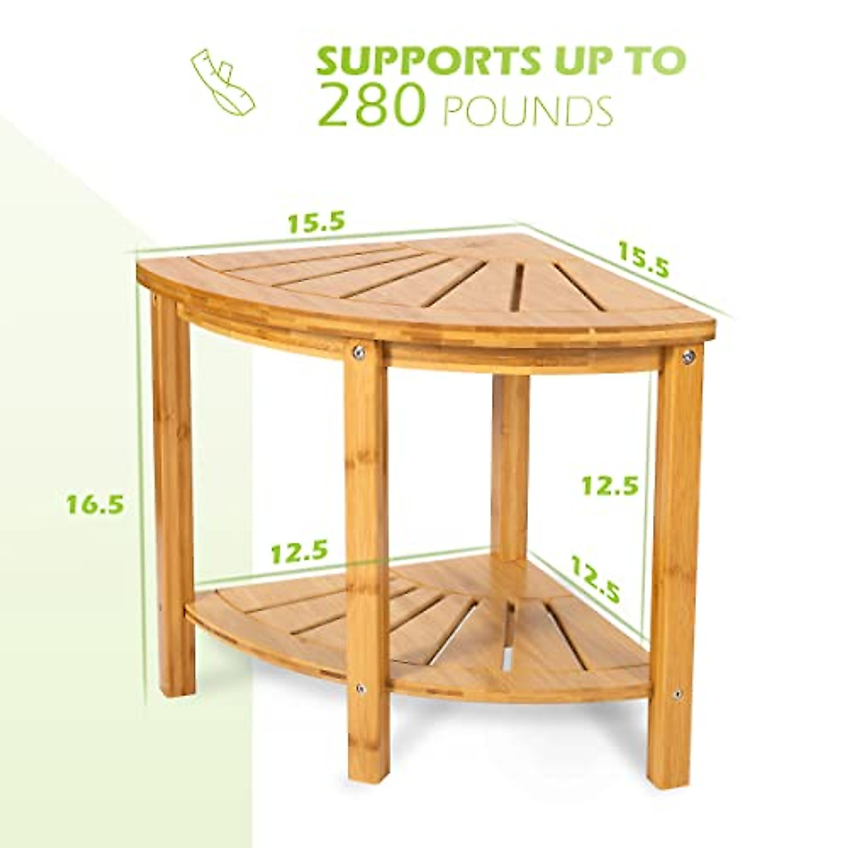 OasisCraft Corner Shower Bench Bamboo Shower Stool for Inside Shower Corner Shelf Shower Seat Bathroom Spa Stool with Shelf