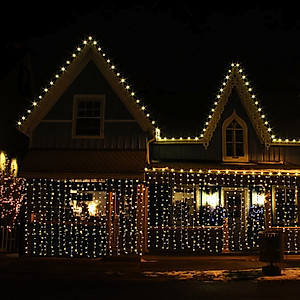 IMAGE 8 Modes Curtain Lights 9.8x6.6 Foot 224 LED String lights Fairy String Lights for Wedding Party Home Garden Indoor Outdoor Wall Backdrops Decorations Waterproof UL Safety Standard Warm White