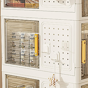 Runboll Storage Bins with Lids, 4-Tier Large Mobile Multifunction Utility Rolling Storage with 4 Pegboards & 8 Hooks Freely Adjustable, Stackable Storage Bins with Wheels for Every Room