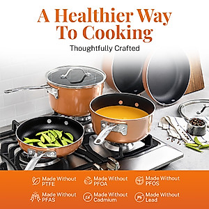 GOTHAM STEEL 5 Pc Copper Pots and Pans Set, Non Stick Cookware, Dishwasher Safe