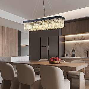 7PM Rectangle K9 Crystal Chandelier Modern Rectangular Pendant Lighting Fixture for Dining Room Kitchen Island Bedroom Black L40 x W10 x H10