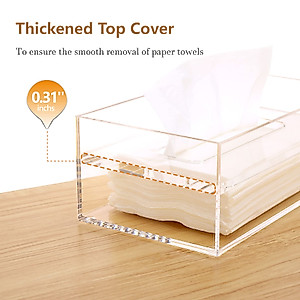 SANRUI Clear Acrylic Facial Tissue Box Cover Holder with 8mm Top Lid Rectangle Napkin Dispenser Organizer for Bathroom, Kitchen and Office Desk