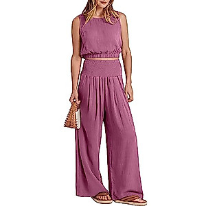ANRABESS Women's 2 Piece Linen Lounge Set Casual Matching Pants Jumpsuit Summer Beach Travel Vacation Trendy Outfits X-Large