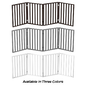 Pet Gate - 4-Panel Indoor Foldable Dog Fence for Stairs, Hallways or Doorways - 72x24-Inch Retractable Wood Freestanding Dog Gates by PETMAKER (White)