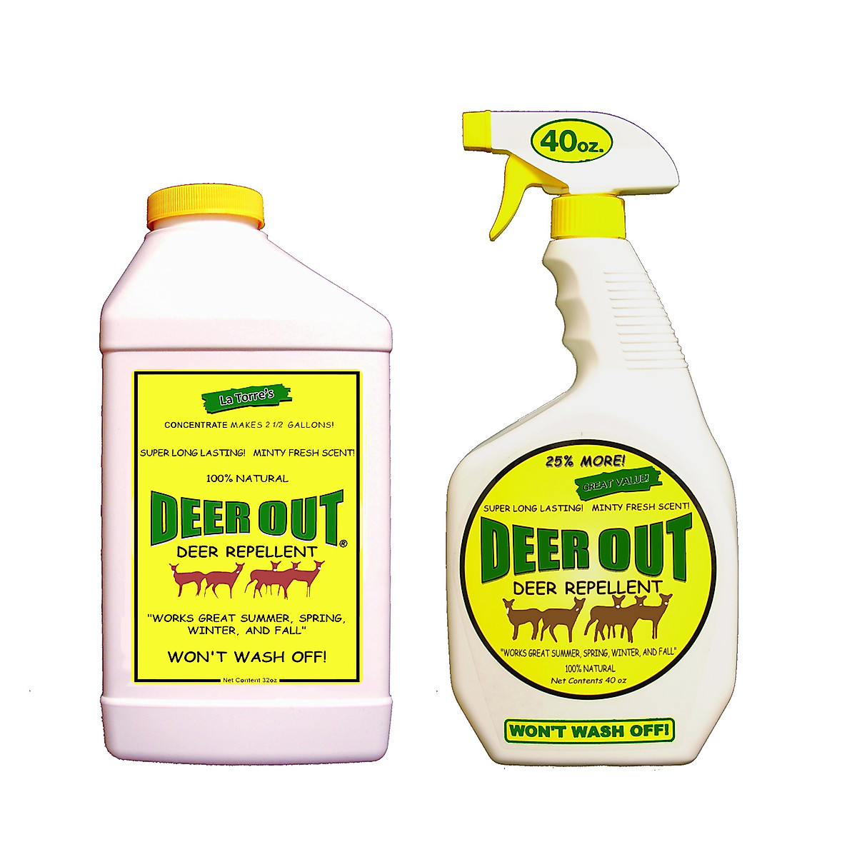 Deer Out Deer Repellent - Starter Combo Kit: 40oz Ready to Use Spray & 32oz Concentrate