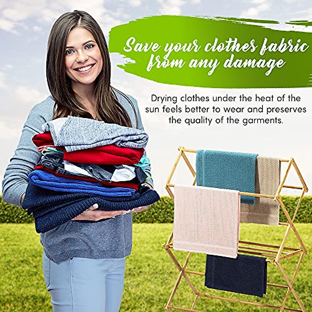 Bartnelli Bamboo Laundry Drying Rack for Clothes, Wood Clothing Dryer, Extreme Stability, Heavy Duty Built, Foldable, Collapsible Space Saving | Indoor-Outdoor Use - Pre-Assembled (X-Large - BDR-552)