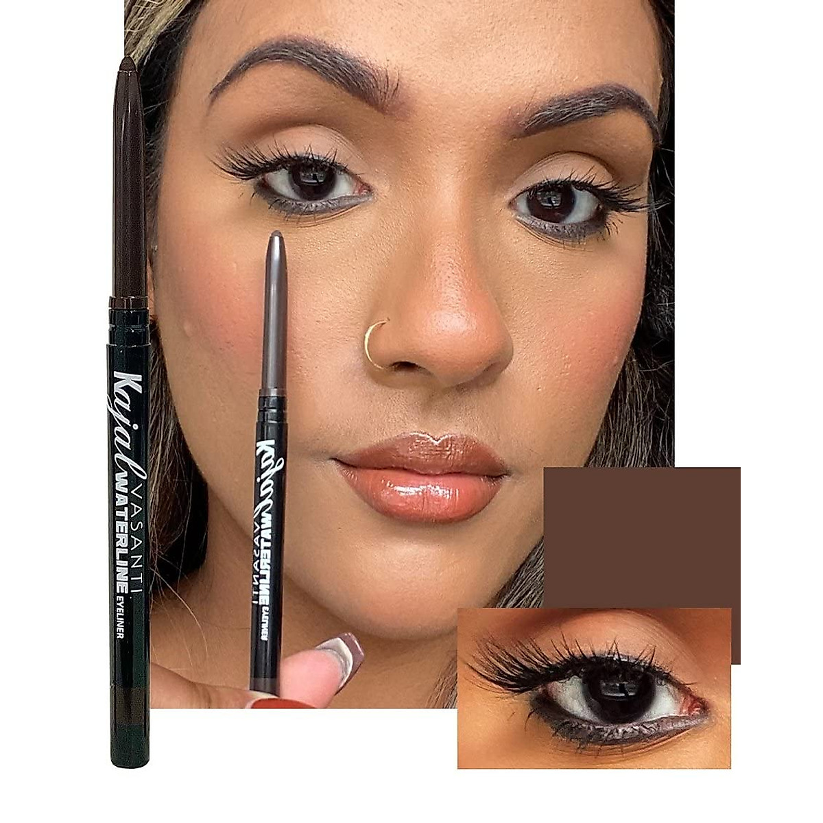 VASANTI Kajal Waterline Eyeliner Pencil - Long-lasting, Waterproof, Smudge-proof, Safe for Sensitive Eyes, Waterline Eye Liner - Opthalmologist Approved and Tested (Rich Brown)