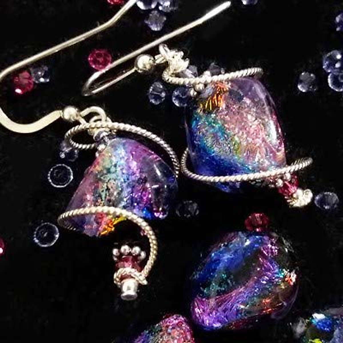 Body Candy Handcrafted 925 Silver Purple Dichroic Drop Dangle Earrings Created with Crystals