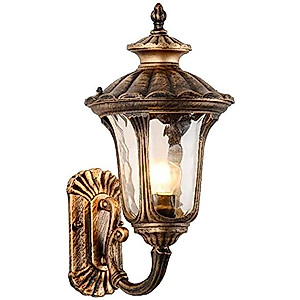 Glass Wall Lantern Lights European Retro Industrial Aluminum Wall Sconce Villa Street Home Garden Balcony Decorative Wall Lamps Outdoor Waterproof Vintage Creative E27 (Color : Brass)