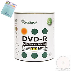 Smartbuy 100-disc 4.7GB/120min 16x DVD-R White Thermal Hub Printable Blank Media Disc + Free Micro Fiber Cloth