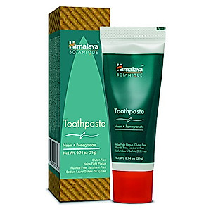 Himalaya Botanique Neem & Pomegranate Toothpaste, Original Formula for Brighter Teeth and Fresh Breath, 0.74 oz, Fluoride Free, TSA Approved Travel Size, 10 Pack