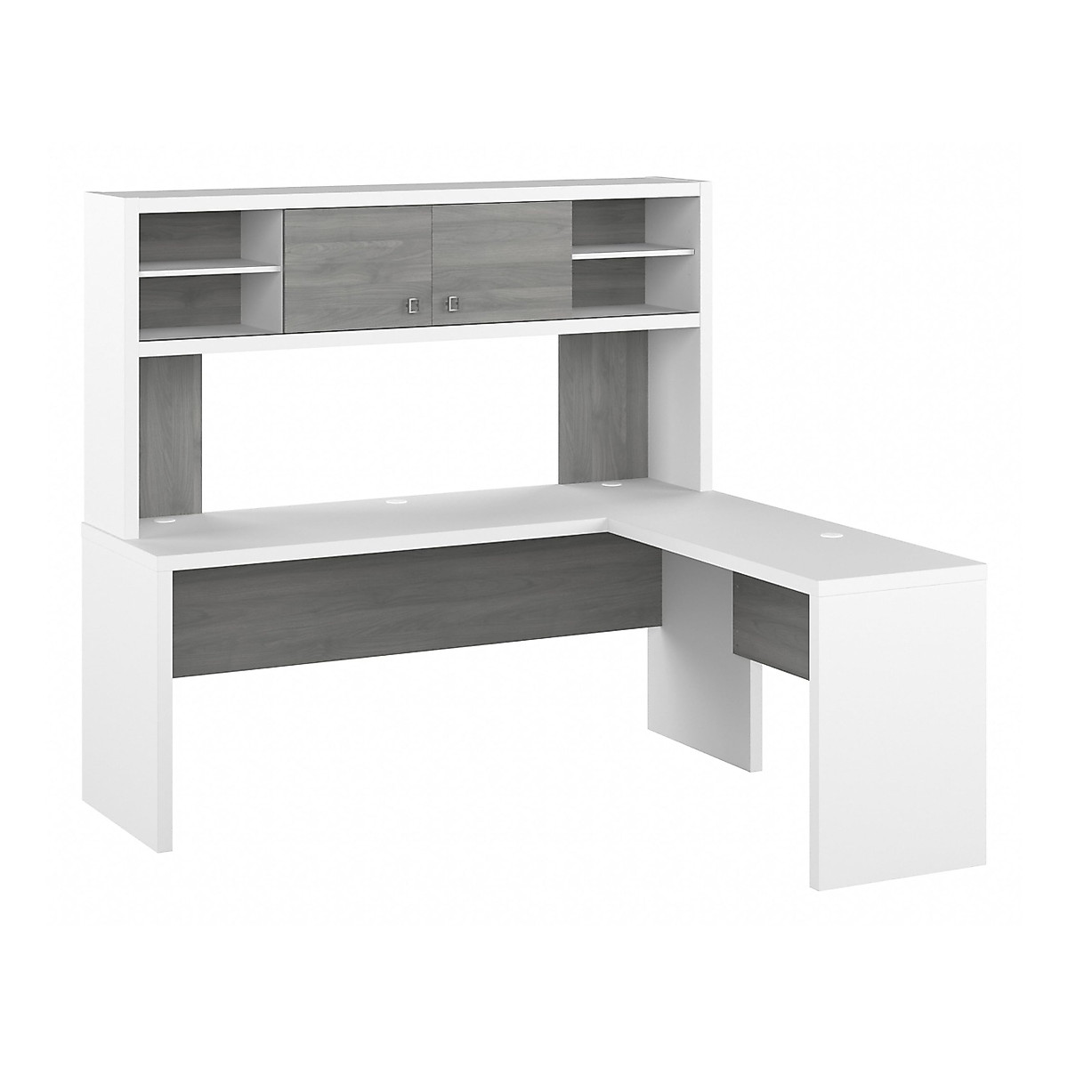 Bush Business Furniture Echo L Shaped Computer Desk with Hutch, 72W, Pure White and Shiplap Gray