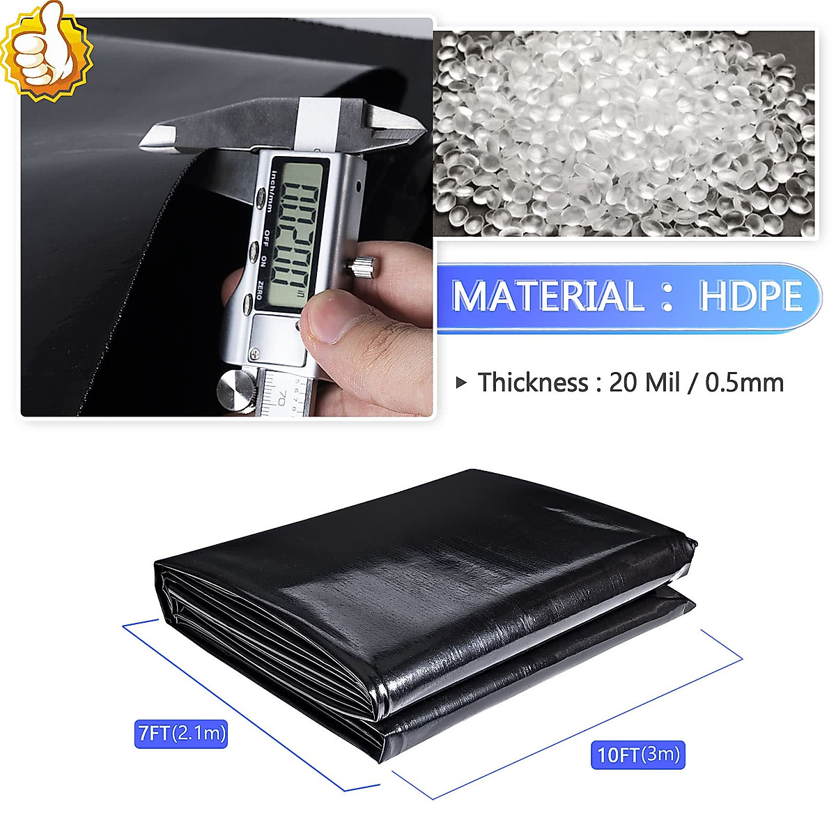 Pond Liner 7 x 10 Ft HDPE Pond Liners, 20 Mil UV Resistant Preformed Pond Liner Easy Cutting, Pond Liner for Natural Looking Ponds, Waterfall, Koi Pondsand Water Garden (Black)