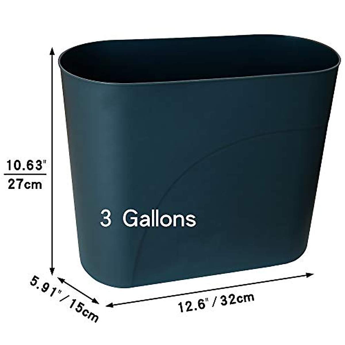 HMQCI Plastic Rectangular Small Trash Can Wastebasket, Garbage Container Bin, 3-Gallons (Navy, 5.9"/12.6"/10.6")