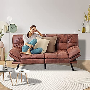 Opoiar Modern, Bed Sleeper, Futon, Memory Foam Couch Convertible Loveseat for Living Room, Apartment Sofas, Brown