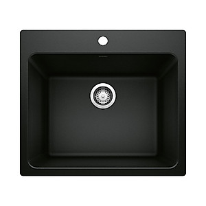 BLANCO LIVEN SILGRANIT Drop-In or Undermount Utility Laundry Sink, 25x22x12 Coal Black