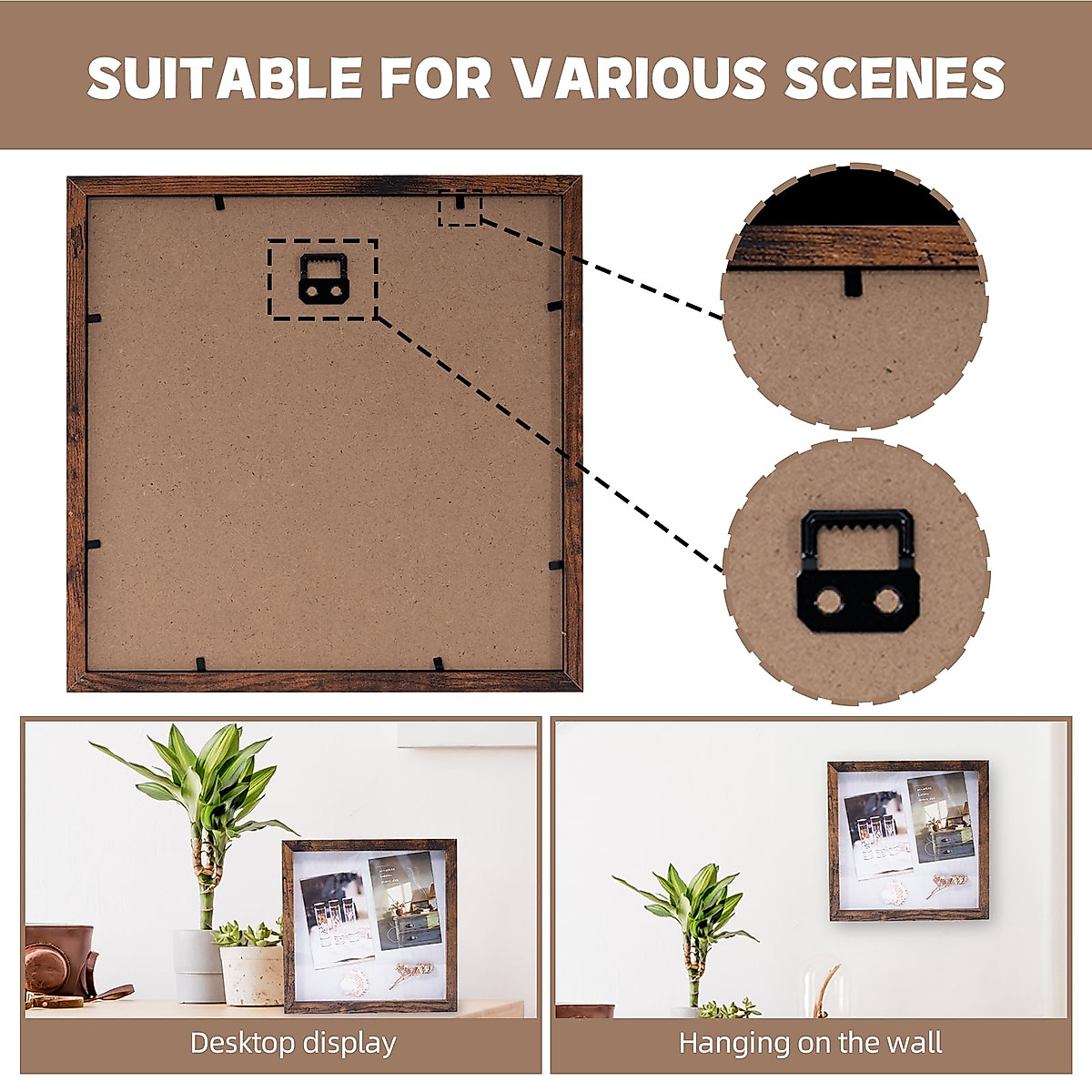 Muzilife 12x12 Shadow Box Picture Frame with Linen Board - Deep Wood & Glass Display Case to Hang Memory Box Baby Sports Memorabilia, Pins, Awards, Medals, Wedding, Tickets and Photos, Rustic Brown