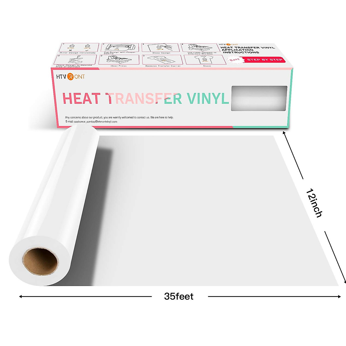 HTVRONT HTV Vinyl Rolls Heat Transfer Vinyl - 12" x 35ft White HTV Vinyl for Shirts, Iron on Vinyl for Cricut & Cameo - Easy to Cut & Weed for Heat Vinyl Design (White)