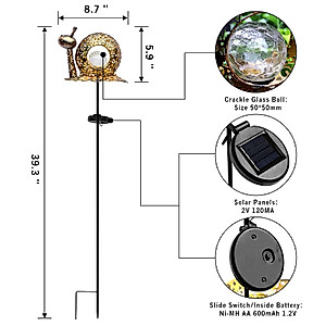 SEKKVY Solar Garden Lights Outdoor Decorative - 1 Pack, Metal Snail LED Stake Light Waterproof, Suitable for Pathway, Lawn, Patio, Yard(Warm White)