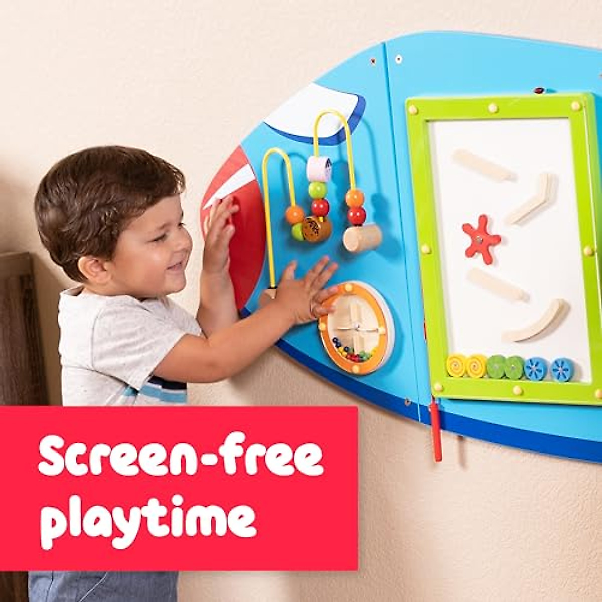 SPARK & WOW Airplane Activity Wall Panels - Ages 18m+ - Montessori Sensory Wall Toy - 6 Activities - Busy Board - Toddler Room Décor