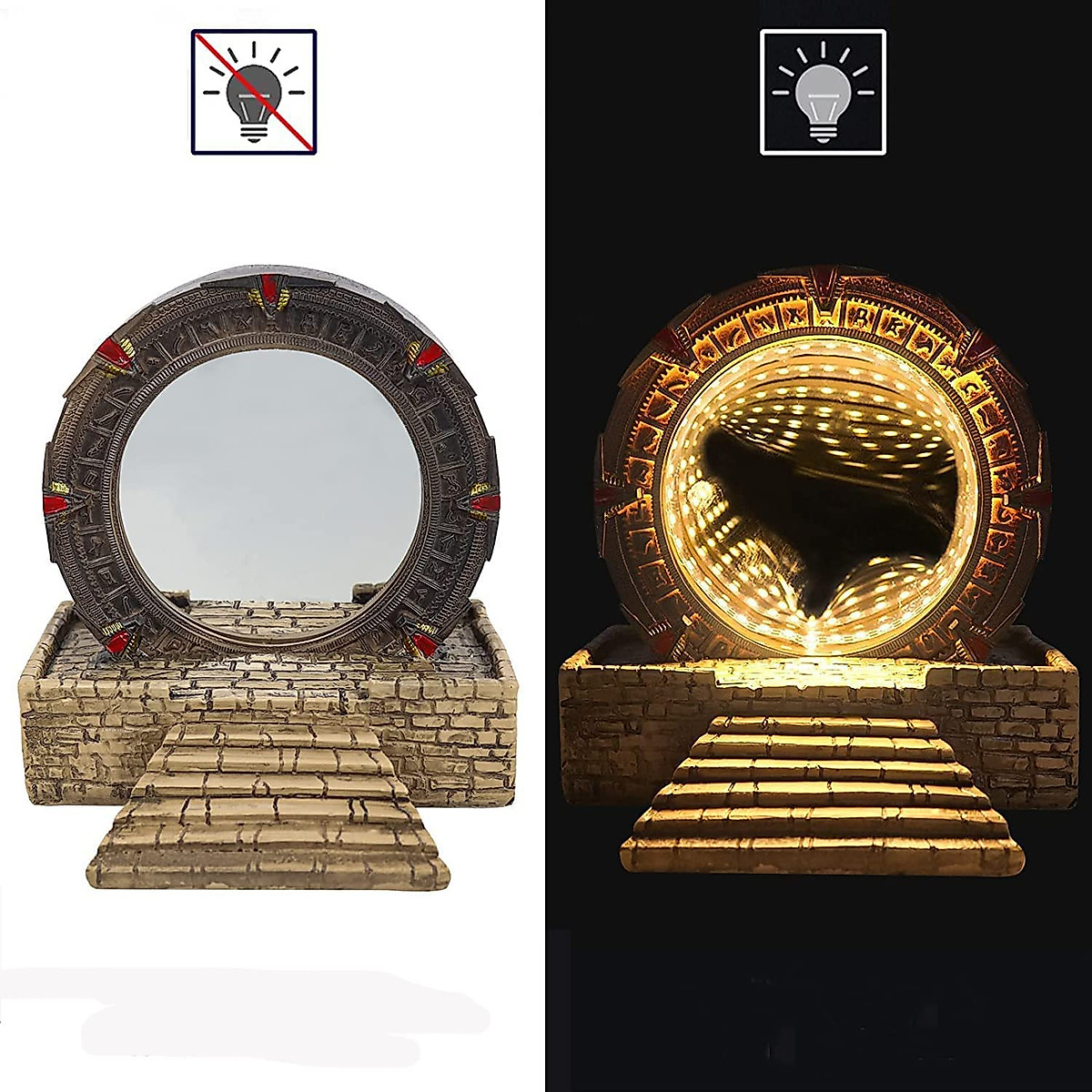 Karc Stargate Mirror Infinity Mirror Tunnel Stargate Model Figure Time Tunnel Merchandise Night Light Table Lamp Desktop Decoration Gift for Children and Adults with Ligh
