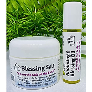Set of Urban ReLeaf Blessing Salt and Anointing & Blessing Oil Roll-On. Holy Ceremony Wedding Baptism Meals Housewarming Purify Meditate Pray. Dead Sea Salt. Bible Oils Frankincense, Myrrh.