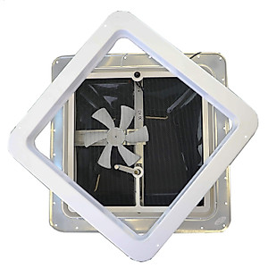 Class A Customs 14" RV Roof Vent 12 Volt Powered Fan with SMOKE Wedge Style Lid - 1” Garnish Ring - Putty and Screws | 74112A-PS