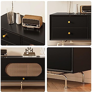 Solid Wood TV Cabinet Combo, Vintage Wall Unit for Small Living Rooms, Furniture for TV MINGPING (Color : Black, Size : 150x35x46cm)