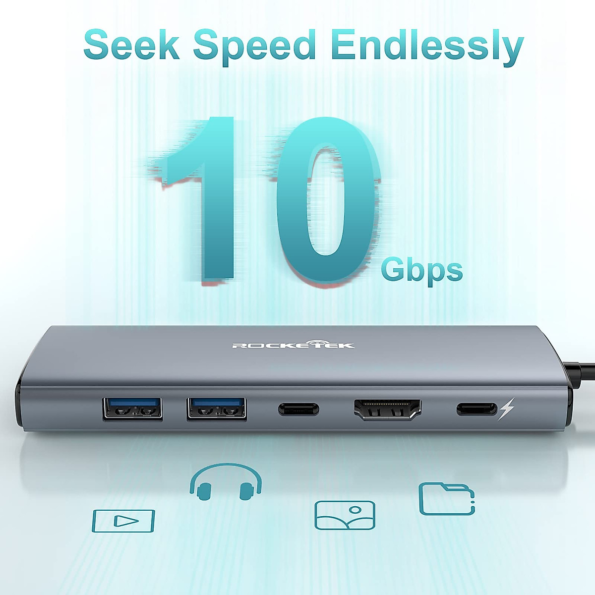 4K@60Hz USB C Hub with Ethernet, 6-in-1 Multiport Adapter with 4K@60Hz HDMI, 10Gbps USB3.0, 100W PD Charging and Gigabit Ethernet, MacBook Docking Station Compatible with Mac M1, M2, iPad, Steam Deck