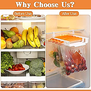Refrigerator Organizer Bins, Refrigerator Freezer Bag Storage Rail Rack with 20 Pack Reusable Sealed Bags and Deicing Shovel, Fridge Drawer Storage Organizer for Fruits Vegetable Food Fresh-keeping