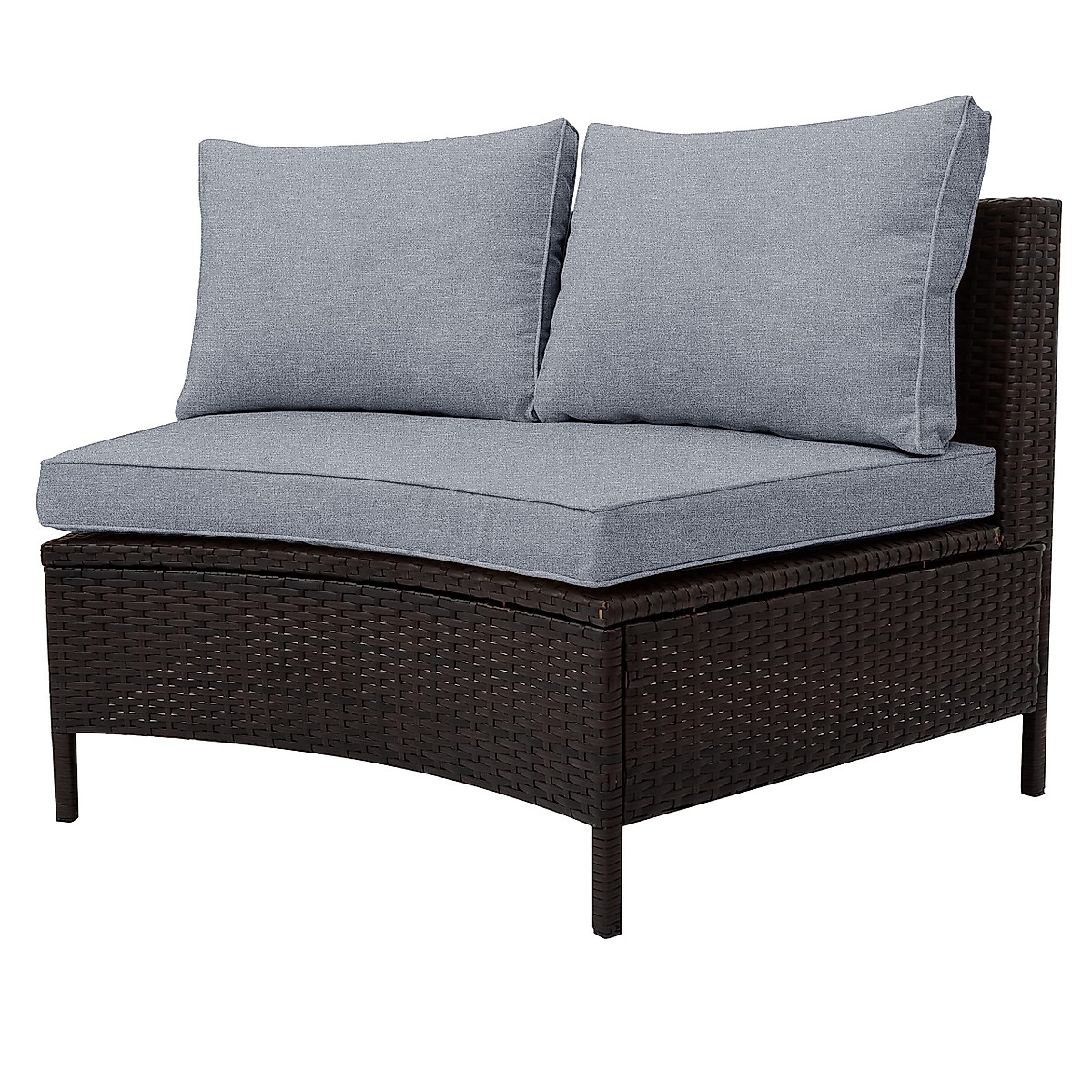 BIADNBZ 5 Pieces Patio Furniture Weather PE Wicker Modular Outdoor Sectional Sofa Half-Moon Conversation Couch Set with Tempered Glass Table, 47.6 inch, Brown Rattan+Gray Cushion