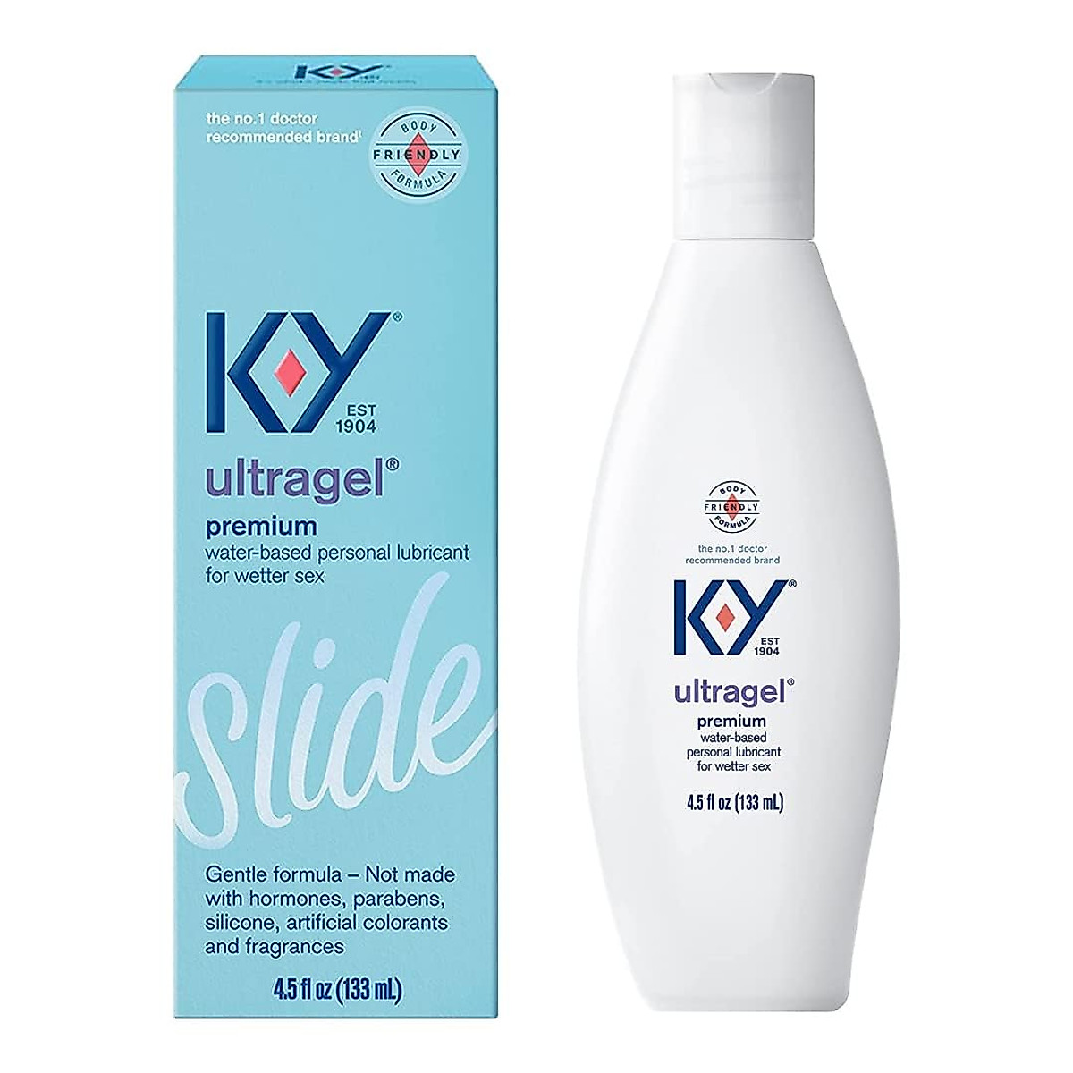 K-Y Ultragel Premium Water-Based Body Friendly Formula 4.5 Fl Oz. Personal Lubricant for Wetter Sex for Men, Women and Couples & Safe to Use with Silicone Toys (4 Pack)