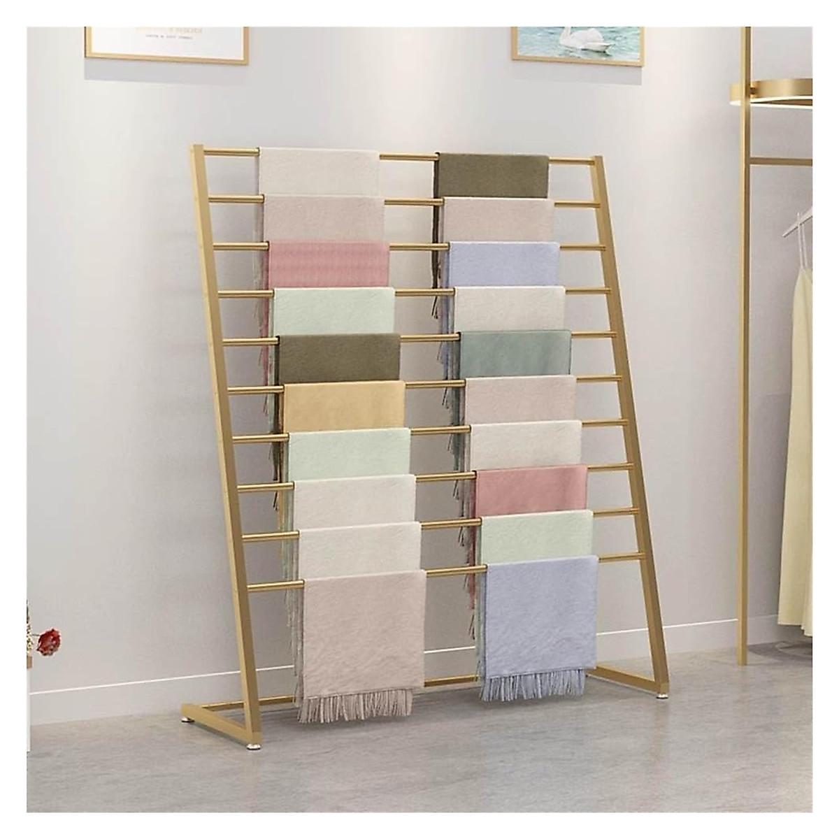 Clothes Rail Garment Rack Freestanding Metal Scarf Display Rack, 10 Tier Removable Portable Garment Rack Hanger Commercial Clothing Organizer For Shawl Hijab Silk Pants Clothing Space Saving ( Color :