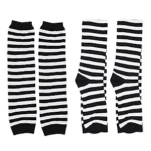 Bienvenu Women Stretch Striped Socks Knee High Stockings Long Arm Warmer Fingerless Mitten Gloves,White
