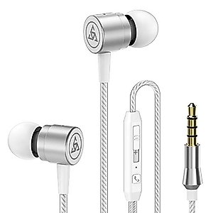 Professional Metal Headphone in Ear Wired Earphone Heavy Bass Sound Quality Music Sport Headset Headsets with Built-in Microphone 3.5mm in-Ear Wired Earphone(White)