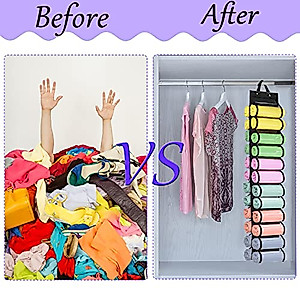 Legging Organizer Storage, T-Shirt Organizer, Foldable Hanging Closet Organizer, Hanging Clothes Organizer with 24 Roll Compartments for Yoga Clothes, Pants, Tank Top, Towel, Underwear, Shirt (Black)