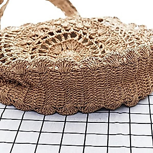 GK-O Lady Straw Tote Bags Round Handbag Crochet Wicker Rattan Boho Woven Beach Summer (Light brown)