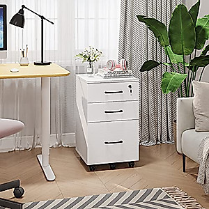 Panana 3 Drawer Wood Mobile File Cabinet, Under Desk Storage Drawers Small File Cabinet for Home Office (White)
