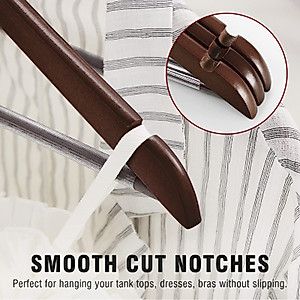 TECHMILLY 20 Pack Solid Wooden Suit Hangers, Heavy Duty Coat Hangers for Closet, Smooth Finish Clothes Hangers with 360° Swivel Hook & Non Slip Pant Bar & Cut Notches for Shirt, Walnut