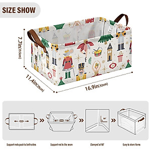 Exnundod Collapsible Storage Bin Merry Christmas Nutcracker Organizer Storage Shelf Basket New Year Storage Boxes with Handles for Closet Blanket Toys Home Dorm Office