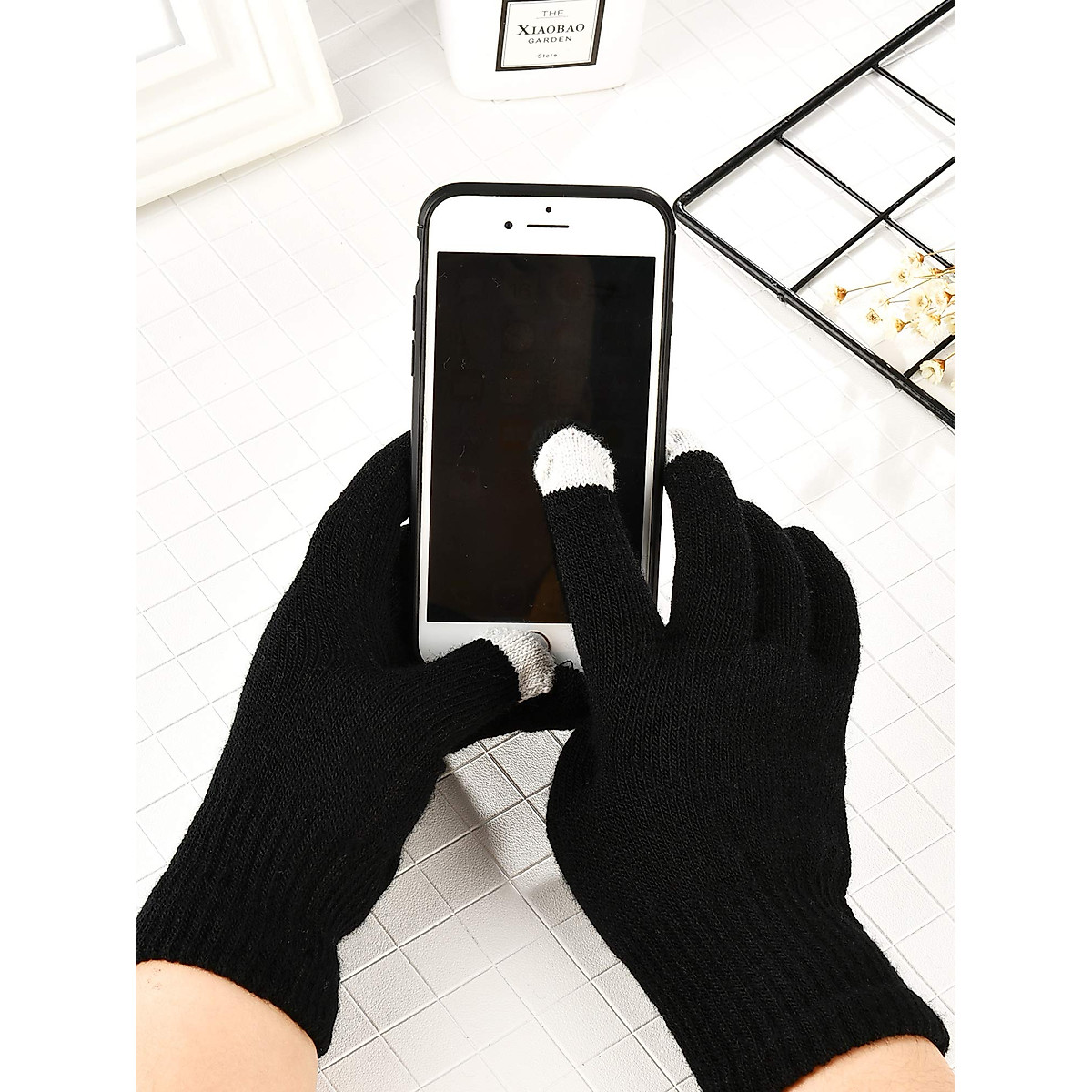 Pangda 12 Pairs Touchscreen Gloves Stretch Knitted Texting Gloves Warm Windproof Solid Color Mittens For men and Women (Black)