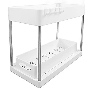 Under Sink Organizers, Large Capacity Slide Out Design Under the Sink Organizer, Easy Assembly Under Sink Storage, for Bathrooms, Kitchens, Closets(White)