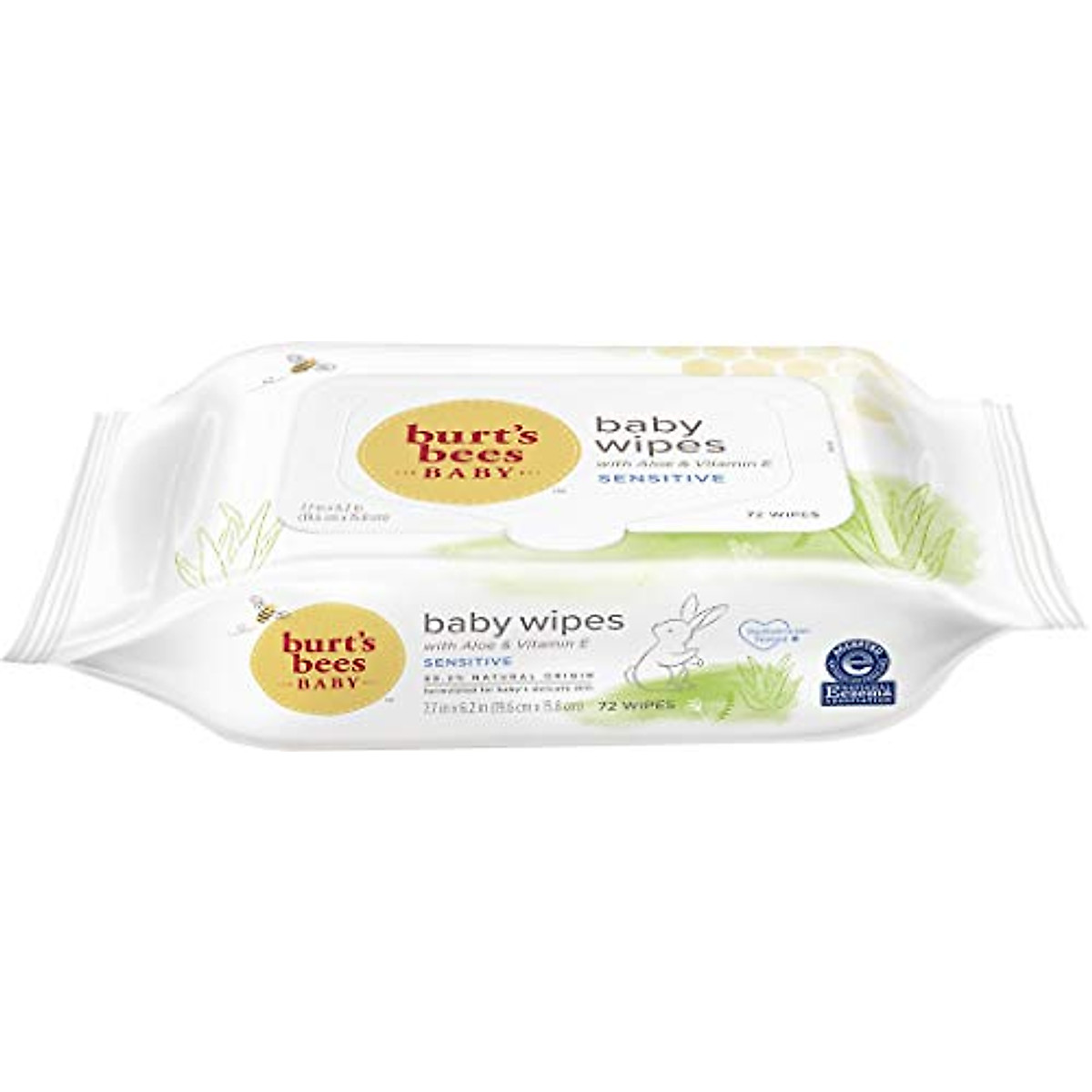 Burt's Bees Baby Wipes, Unscented Towelettes for Sensitive Skin, Hypoallergenic & Non-Irritating, All Natural with Soothing Aloe & Vitamin E, Fragrance Free, 6 Flip-Top Packs (432 Wipes Total)