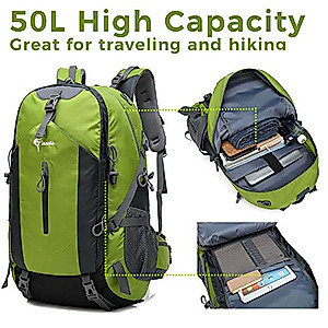 Amanda 50L Water-Resistant Travel Backpack/Casual/Hiking/Camping Daypack with Rain Cover, Headphone Hole (Green)