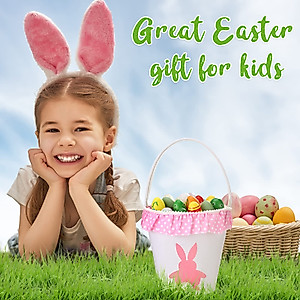 4 Pieces Canvas Easter Basket Bunny Easter Baskets for Kids Candy Egg Bags Fluffy Tails Printed Easter Bucket Cute Personalized Kids Basket Rabbit Bunny Easter Basket Tote for Carrying Presents Eggs